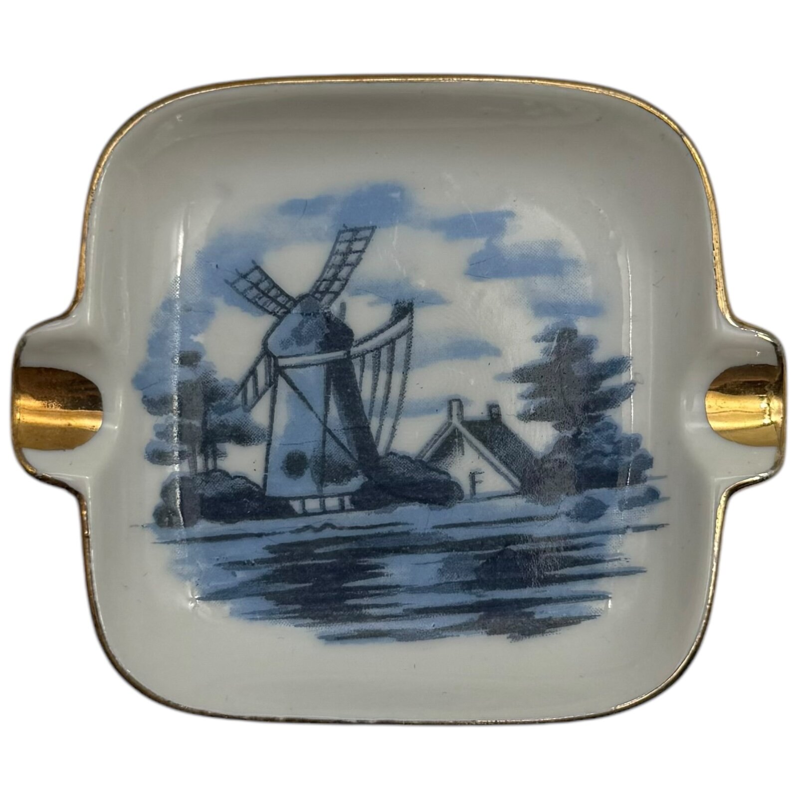 Пепельница "Мельница" индивидуальная (фуршетная), фарфор, позолота, 1970-1980 гг, Голландия