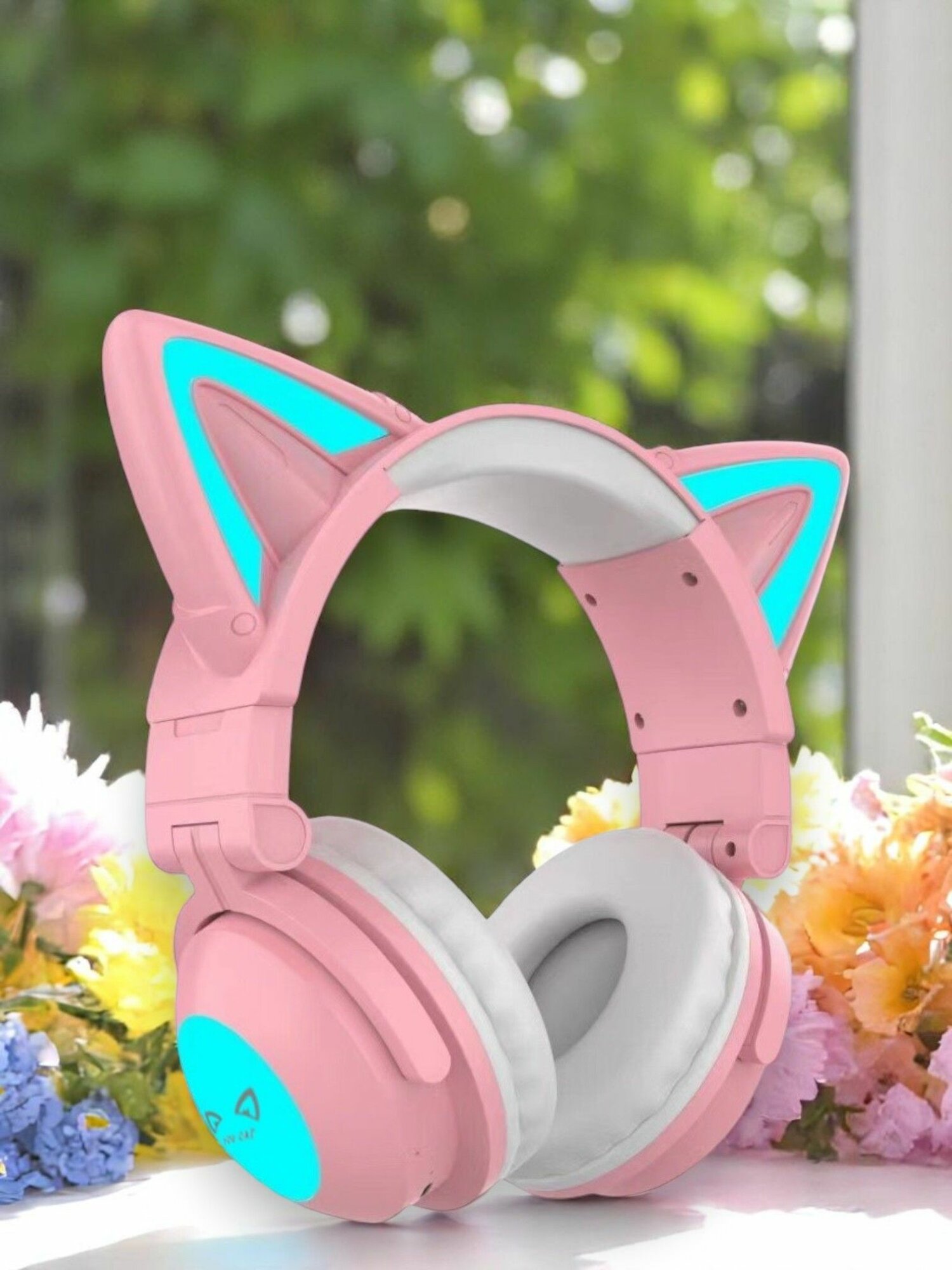 Беспроводные наушники с ушками кошки и подсветкой, ZW068 Gen3+ pink