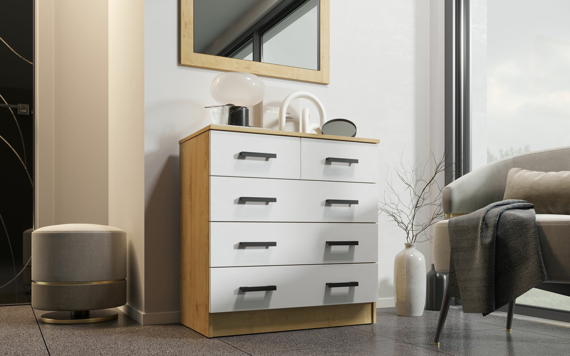 ЛДСП Комод К800-3/2 Дуб вотан-Белый гладкий (Эра)