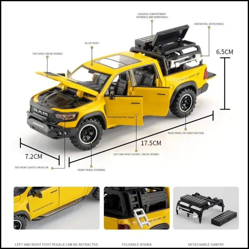 DIECAST CAR 1/32 Коллекционная металлическая машина Dodge RAM MAMMOTH Pickup Car Игрушечная машина