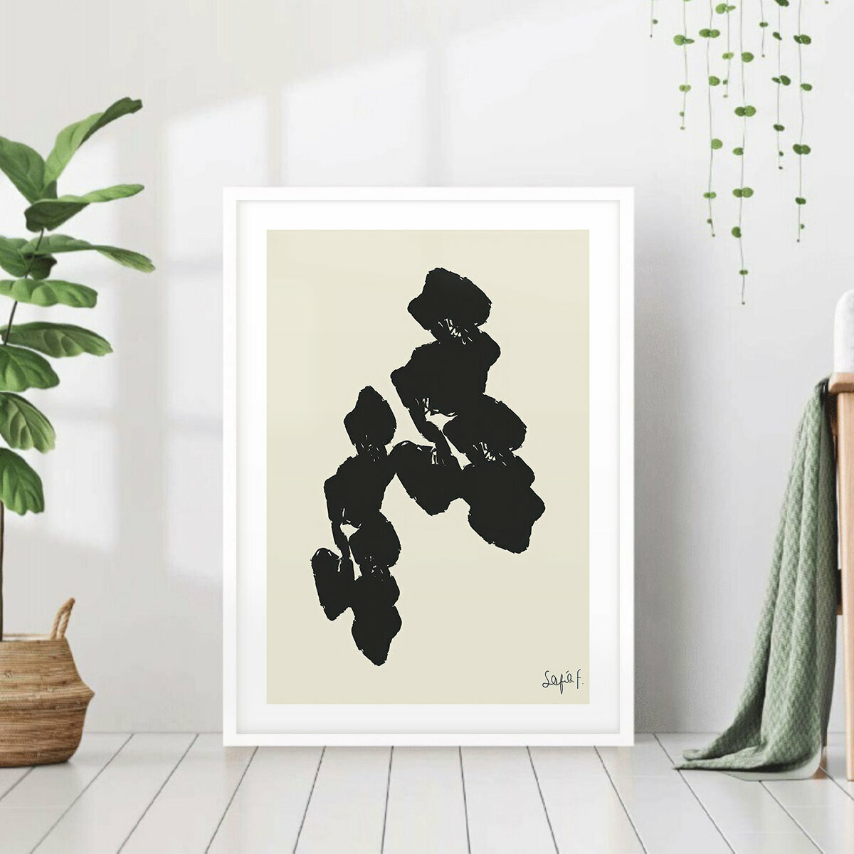 Постер "Абстрактный рисунок черными чернилами" 40x50 в белой рамке на стену для интерьера