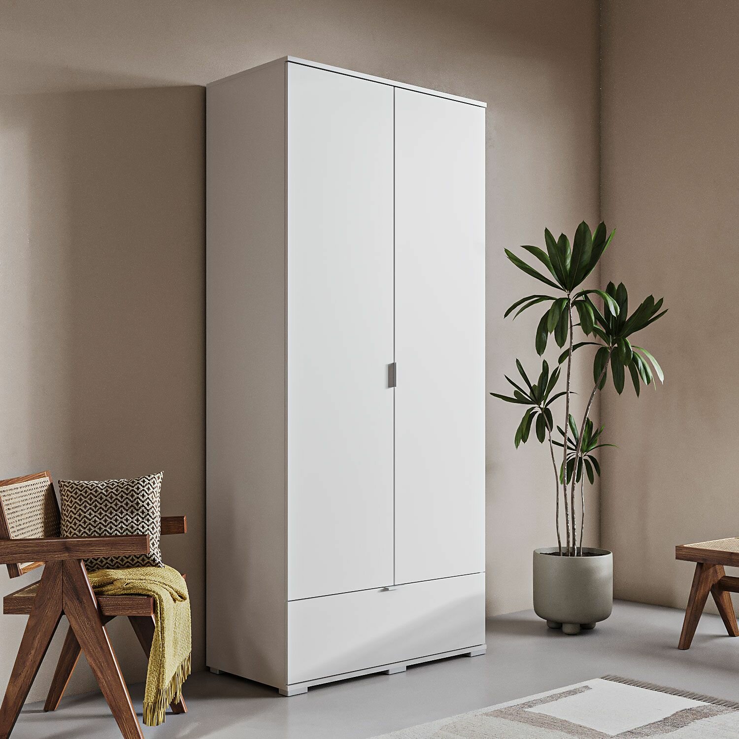 Распашной шкаф для одежды 65х55х240 Белый, Соло 2.1 с полками и штангой