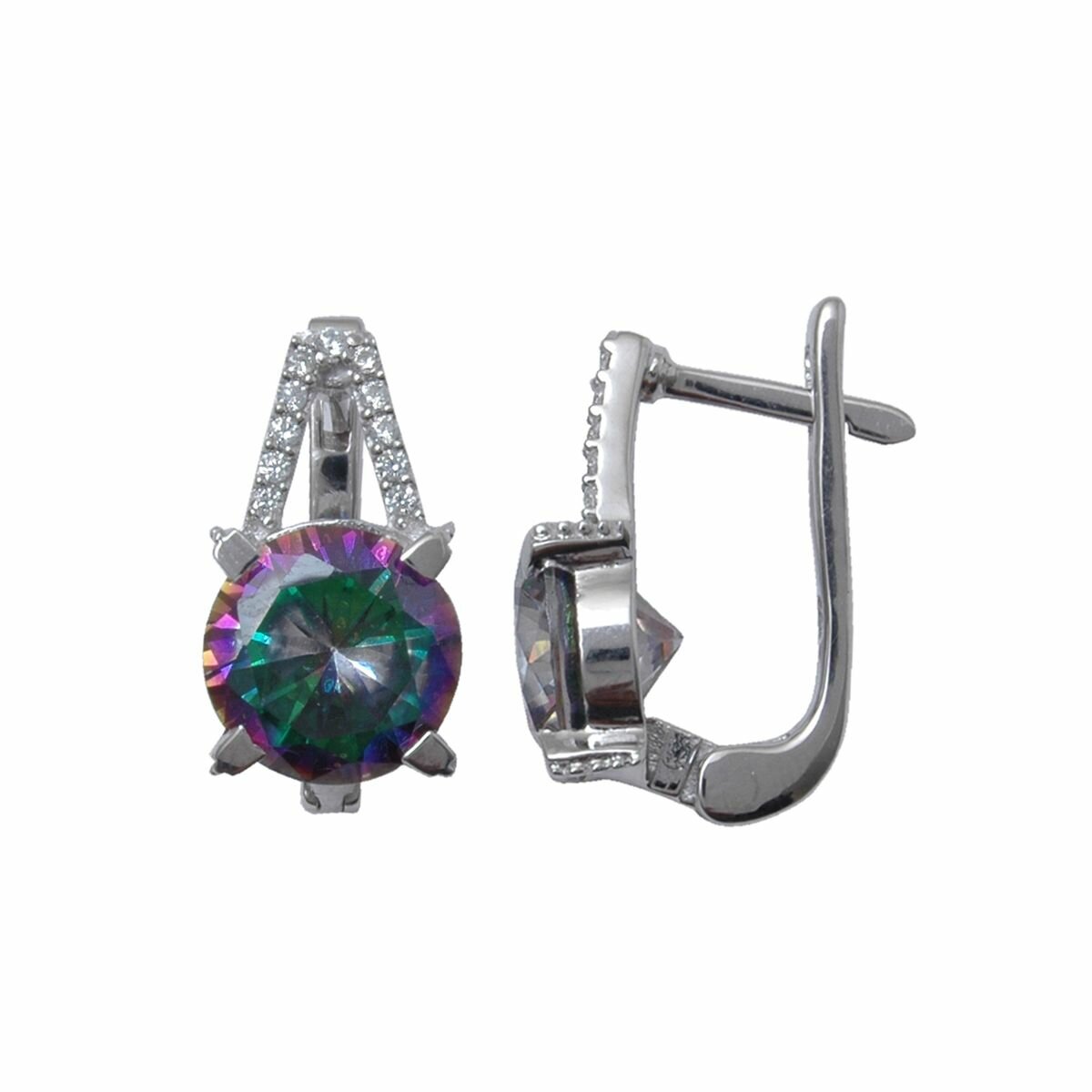 Серьги, серебро, 925 проба, родирование, кварц, фианит