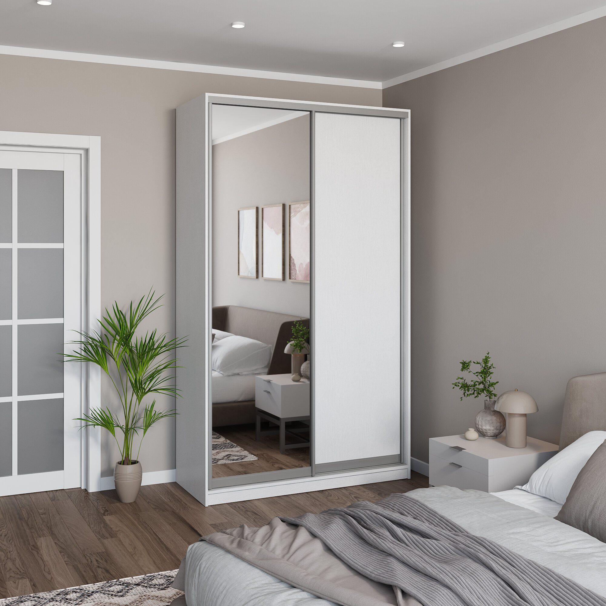 Шкаф купе для одежды "MELIA" белый с 1 зеркалом 120 х 58 х 220 см (ШхГхВ)