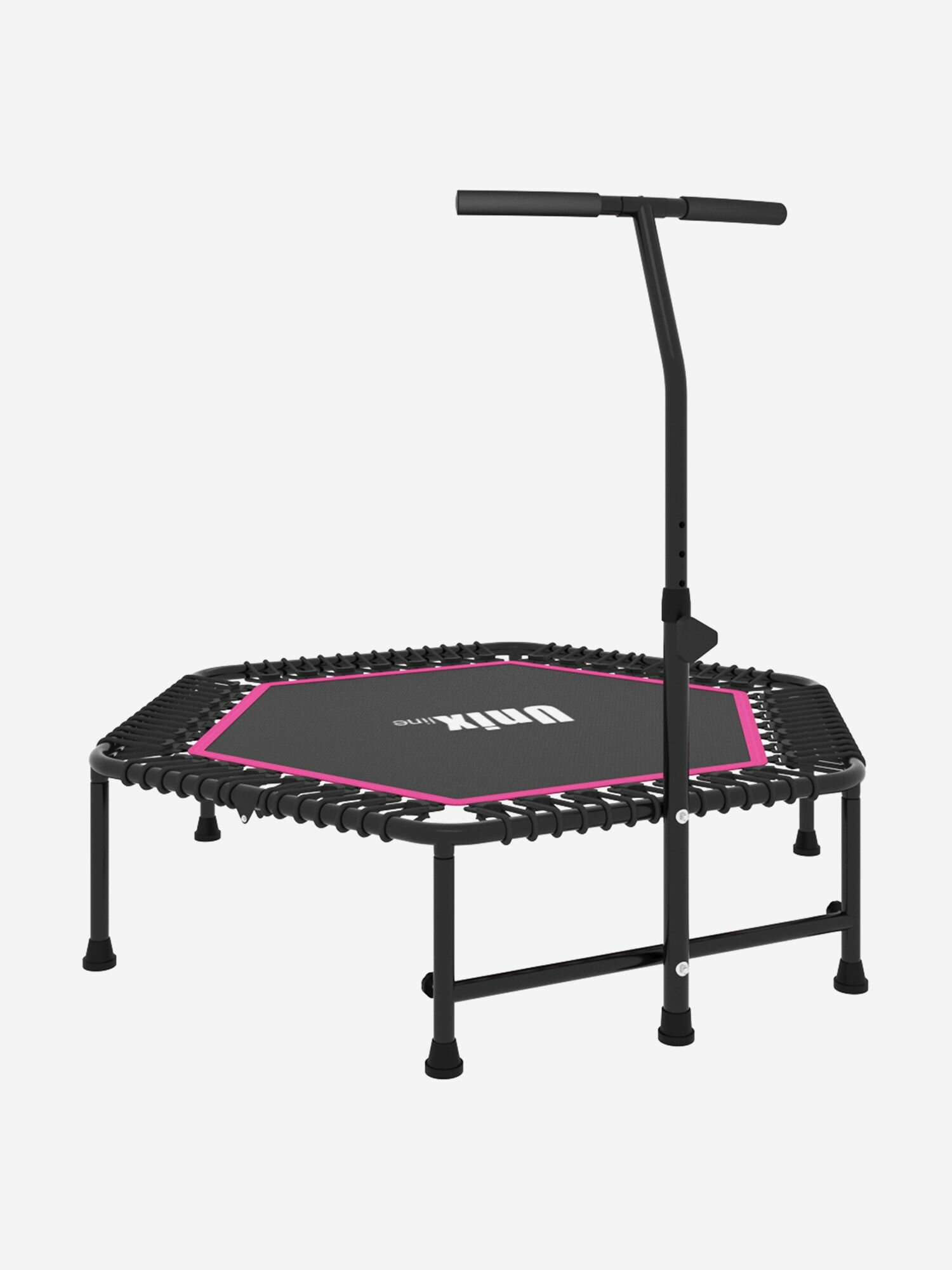Батут UNIX Line Fitness, диаметр 130см, шестиугольный, с регулируемой ручкой, розовый