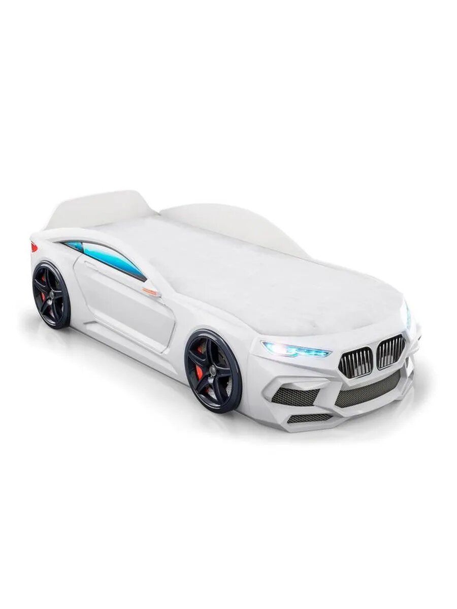 Кровать-машина Ромео 70х170 см, с основанием настил, без ящика, без мягкого спойлера, Белый