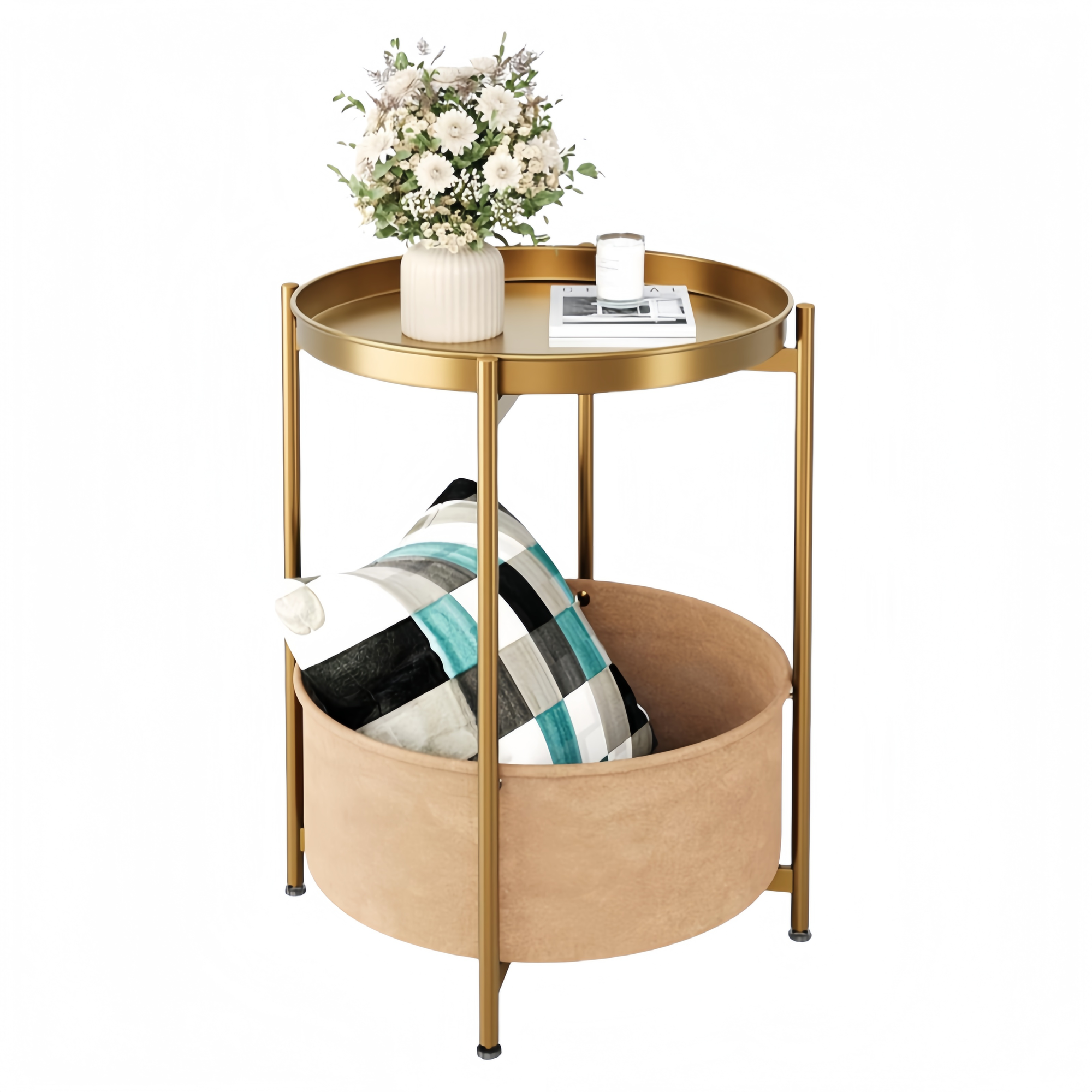 Золотой прикроватный столик, круглая детская прикроватная тумбочка с корзиной, гостиная, спальня