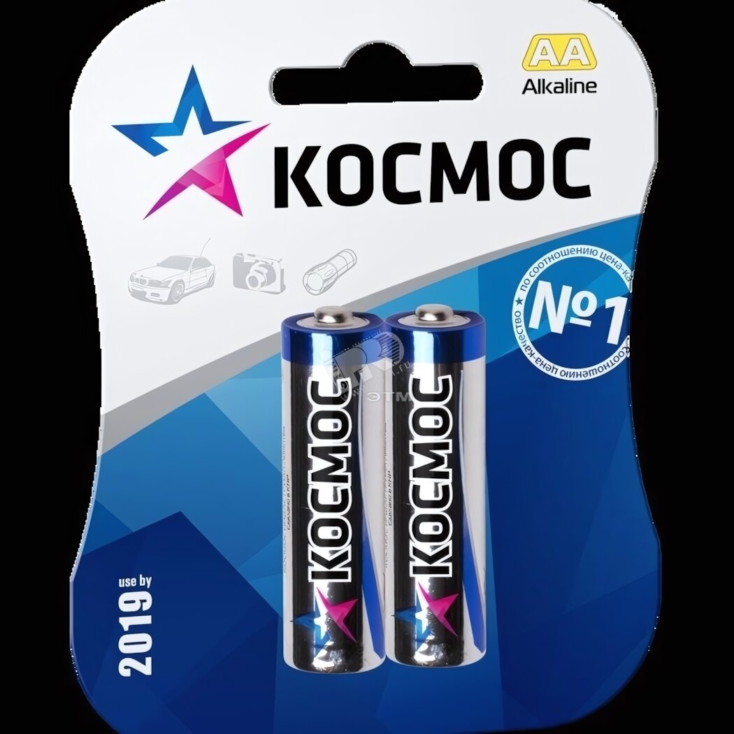 Батарейка LR 6 Космос, алкалиновая, 2 шт, надежная и долговечная