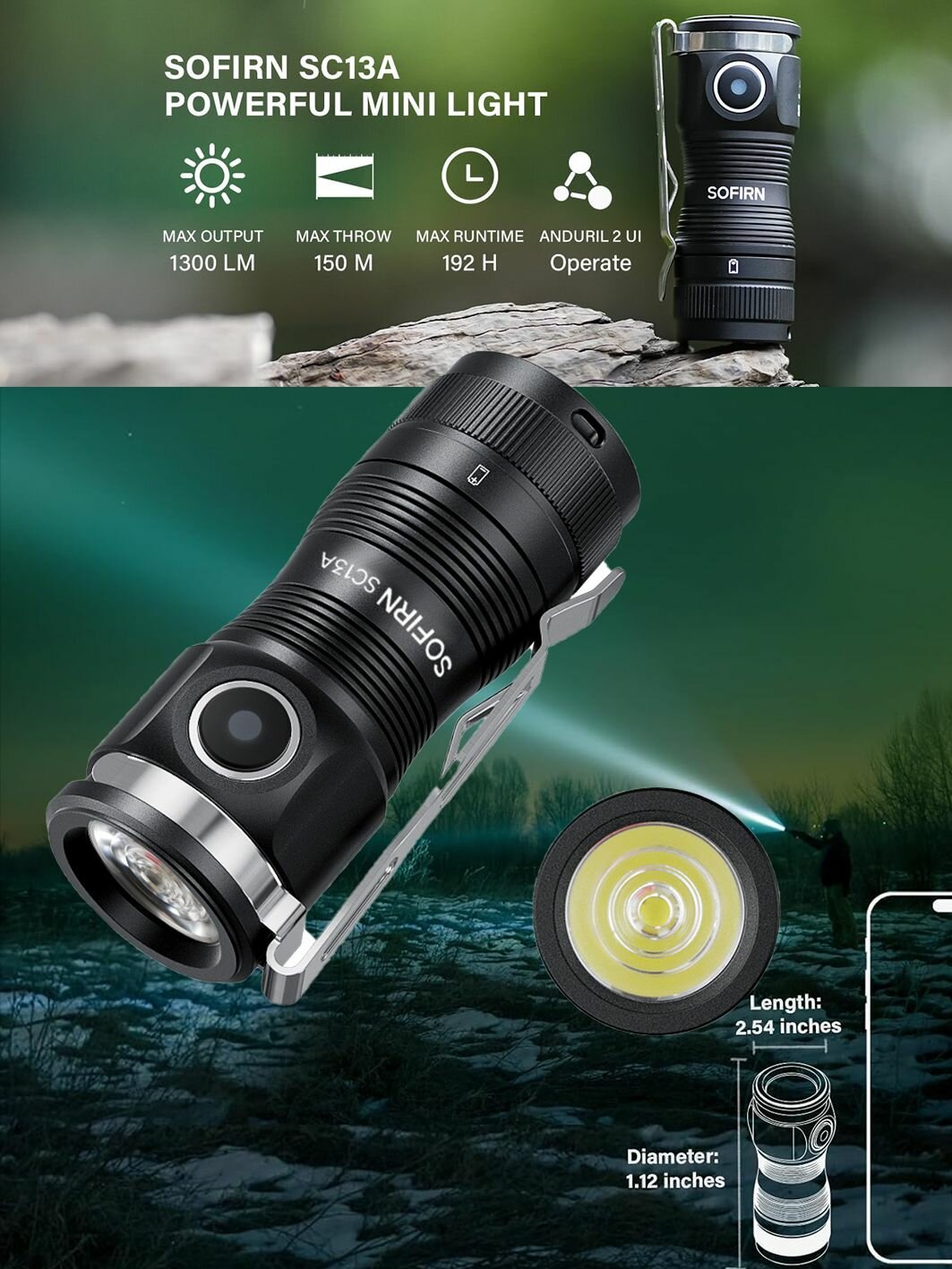 Sofirn SC13A 519A Anduril мощный фонарик 1300lm перезаряжаемый фонарь 18350 высокий CRI