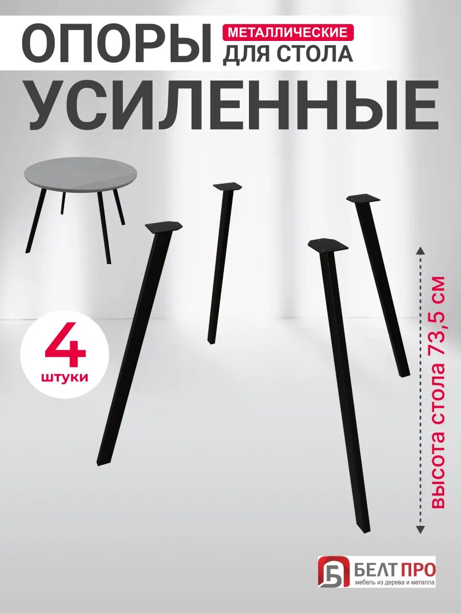 Ножки металлические для стола, труба 50х25,4-шт, матовый черный