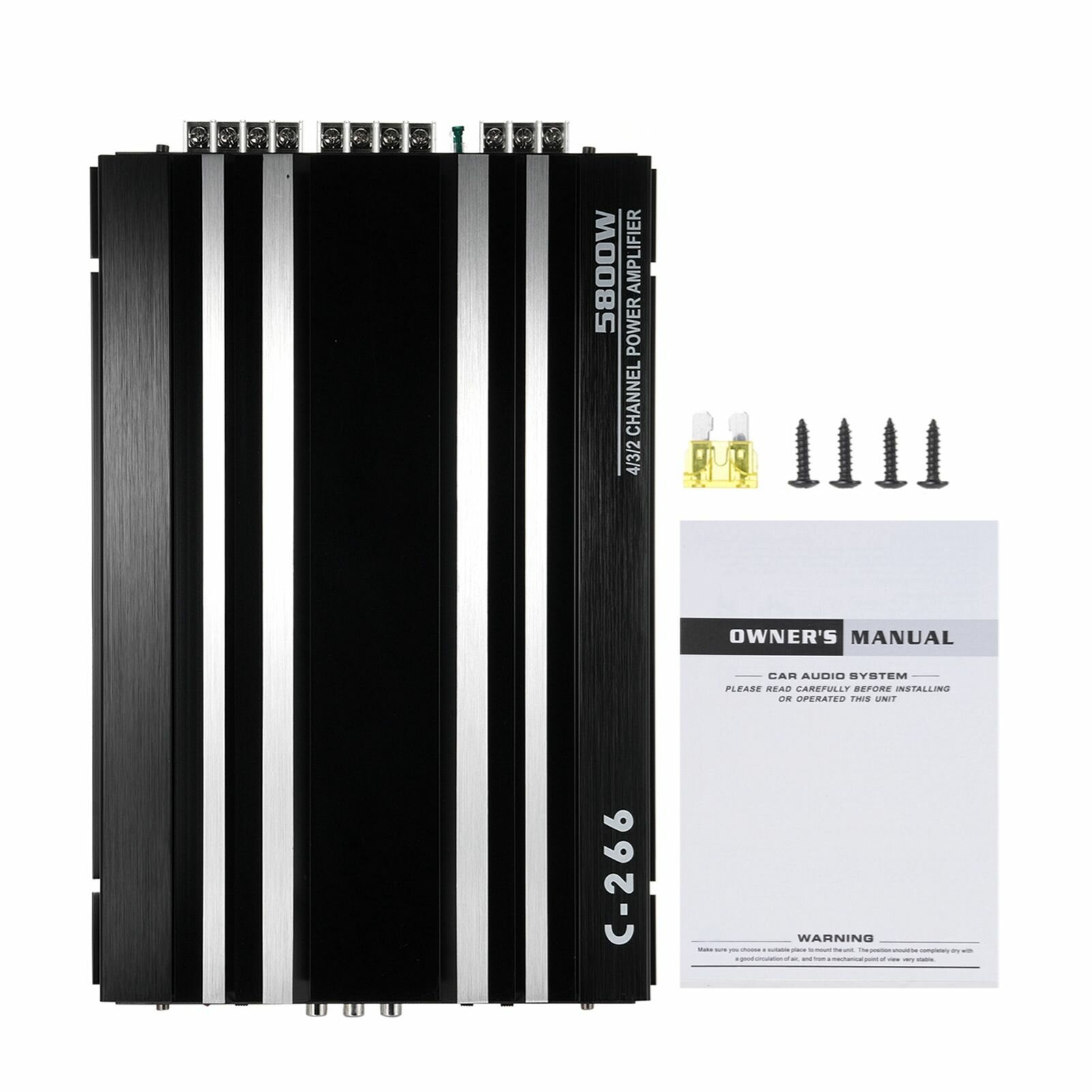 Автомобильный усилитель мощности 12 В 4-канальный высокомощный автомобильный аудиоусилитель из алюминиевого сплава, черный