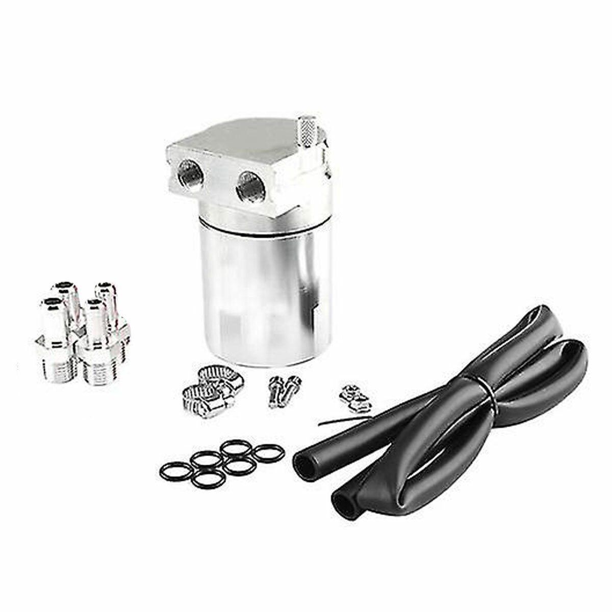 Бак для сбора отработанного масла тюнинга автомобиля, Oil Catch Can для двигателя, универсальный, из алюминиевого сплава, вентилируемый, 300ml, бак для рекуперации отработанных газов, без воздушного фильтра, серебристый