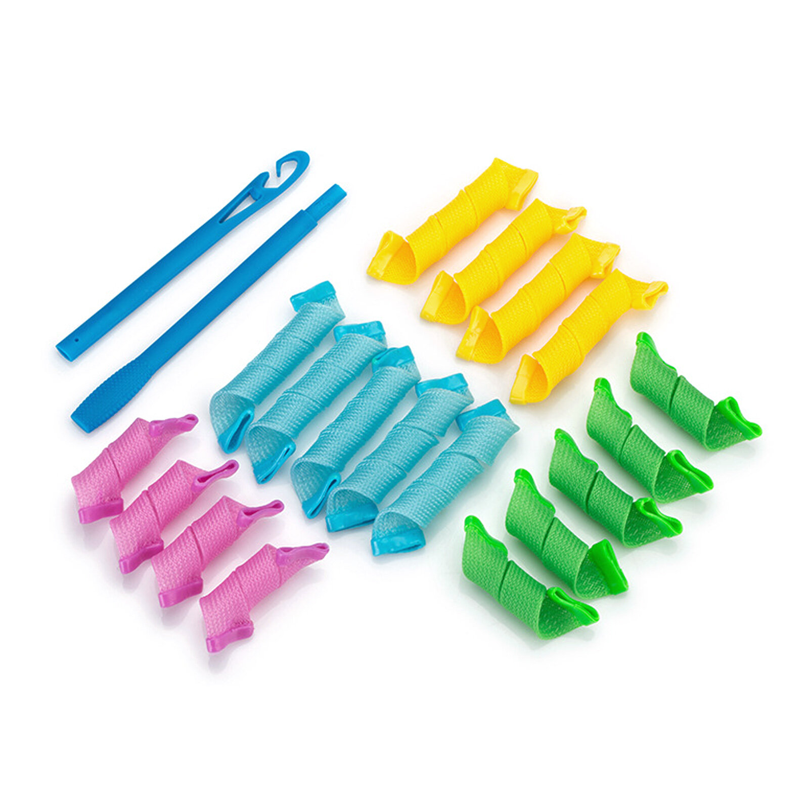 Набор спиралевидных завивок для волос Quick Easy Wave Maker без нагрева, 18 штук (длинные 23.0*2.5см 9шт, короткие 15.0*2.5см 9шт) с 2-х ручками для укладки для домашней салона DIY длинных волнистых волос