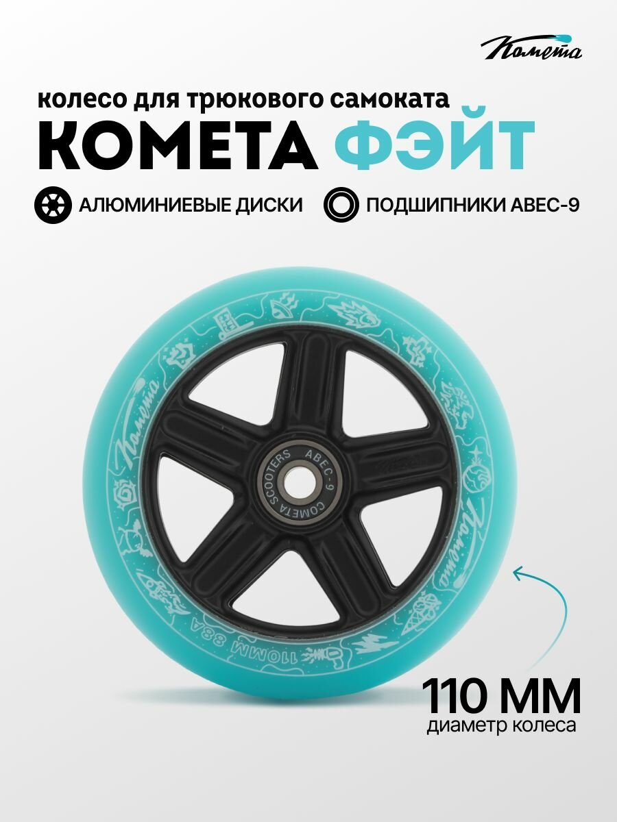 Колесо для трюкового самоката Комета 110мм Фэйт (Мятный / Черный)