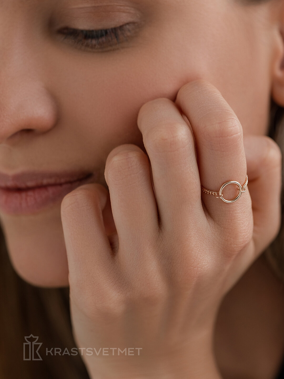 Кольцо тонкое, красное золото, 585 проба