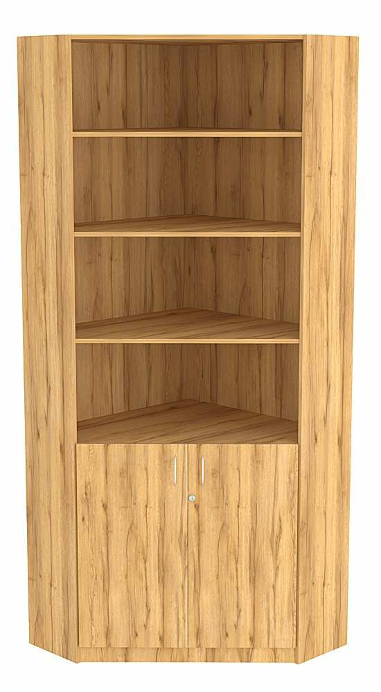 Высокий стеллаж угловой из ДСП серии Эконом Н-2400 мм №5-2 (торец 300 мм) с дверцами 810 мм, Дуб Золотистый