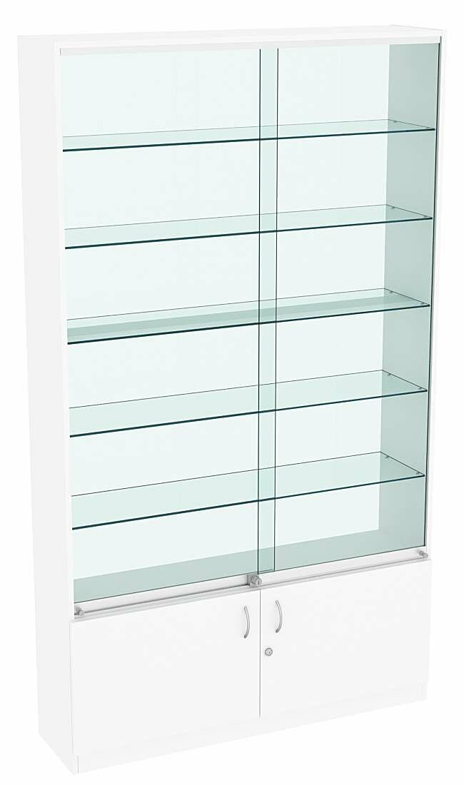 Витрина сэсп-z №1-1-300 (З/C - Стекло) со стеклянными полками и шторками, Белый