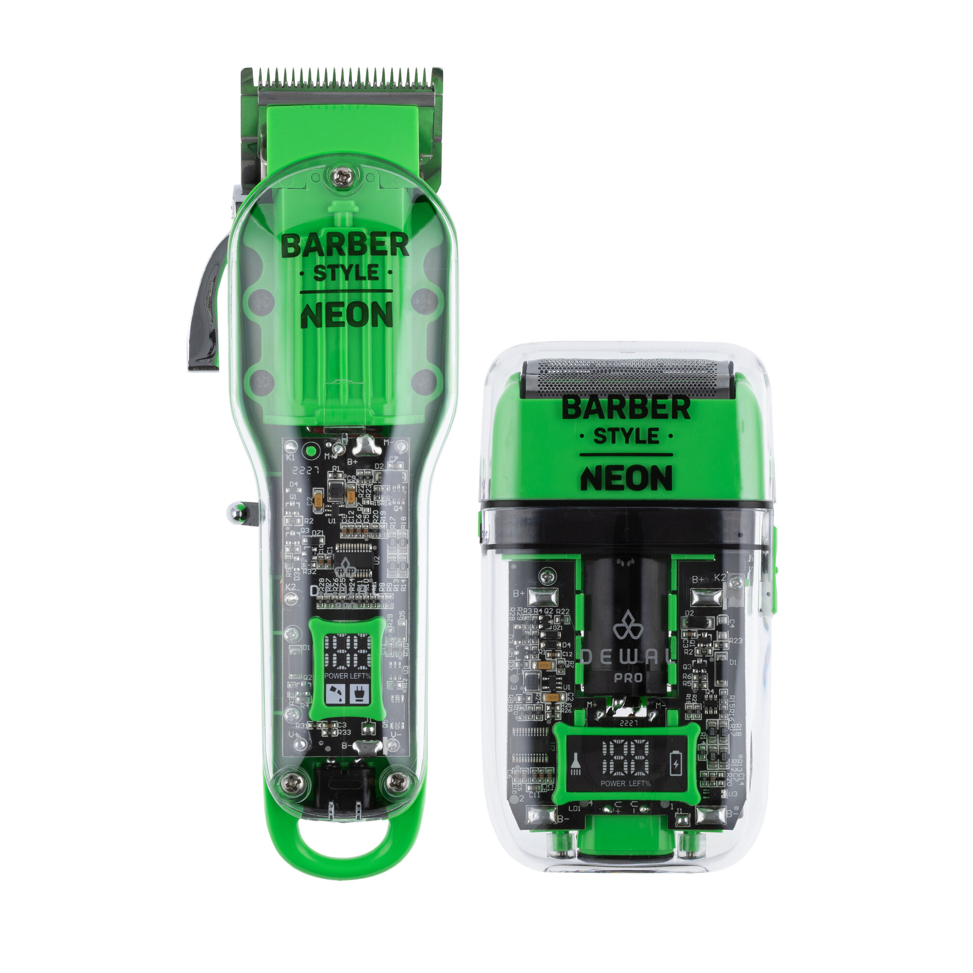 Набор для стрижки DEWAL BARBER STYLE NEON Green: машинка + шейвер