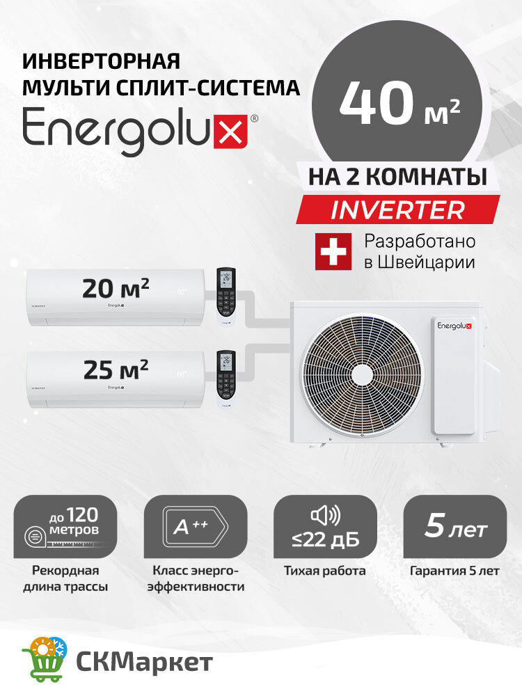Инверторная мульти сплит-система (кондиционер) Energolux на 2 комнаты (20 м2+25 м2) SAS07M3 +SAS09M3/ SAM14M3-GI/2