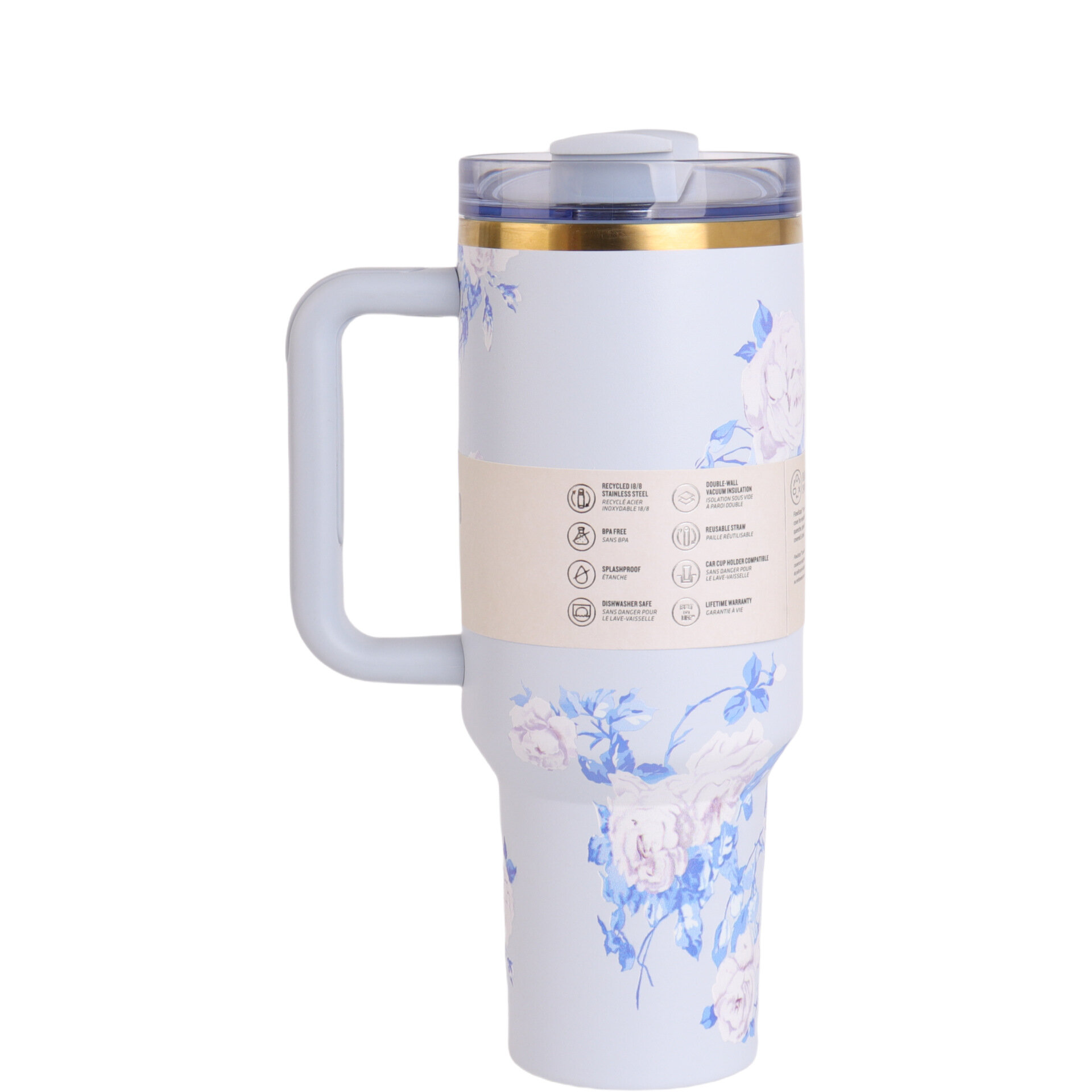 40oz Ice Dominator Cup Floral Series Двухслойная ручка Автомобильный 304 нержавеющий стальной изолированный стакан