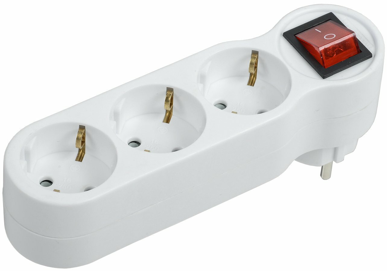 IEK Тройник Т-01/03В 3 места 2P+PE 16А с выкл. белый, WTP10-16-03-ZK-K01