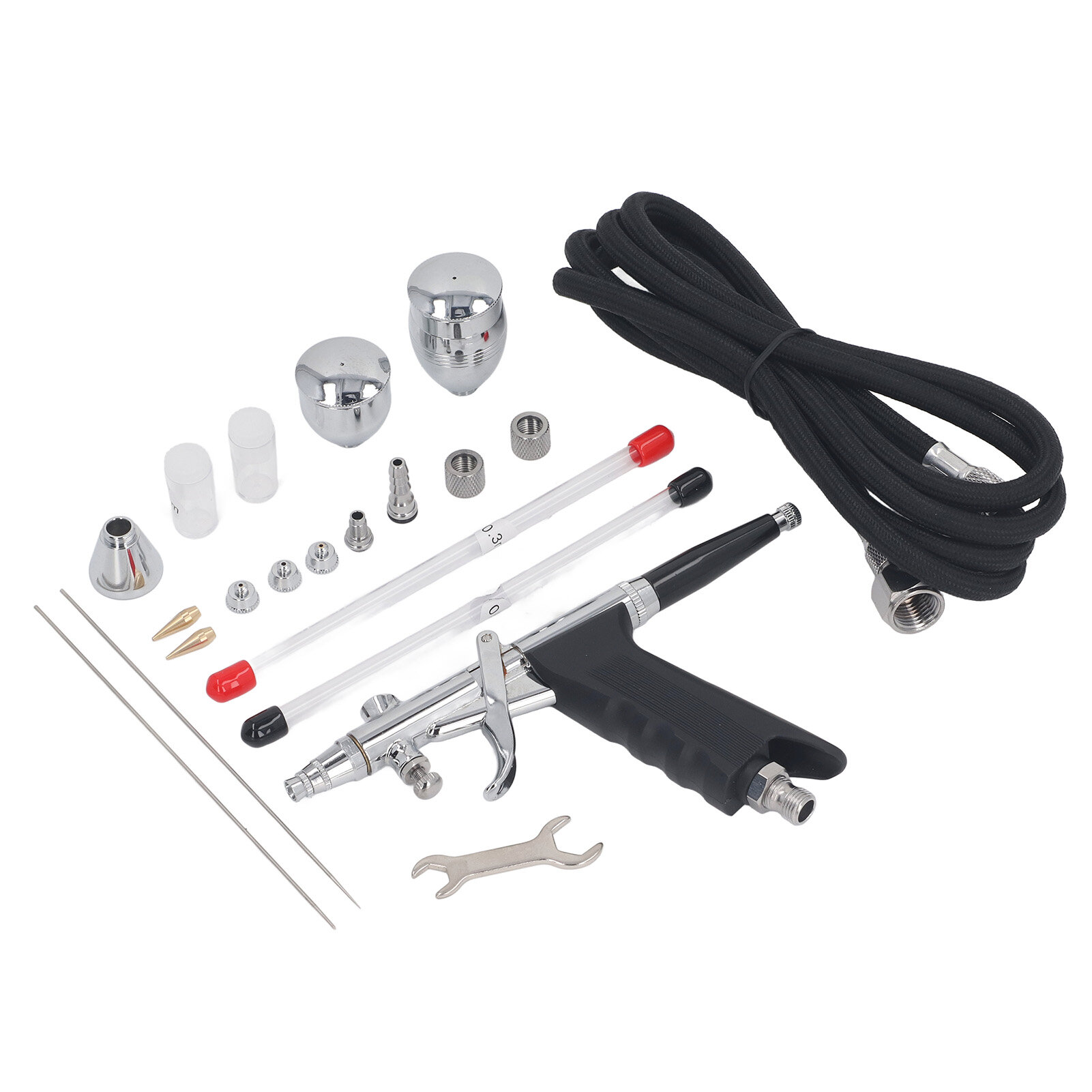 Триггерный комплект аэрографа, 3 чашки для жидкости, набор аэрографов двойного действия для ремонта мебели, модель, покраска, сопло 0,3 мм, 0,5 мм, 0,8 мм