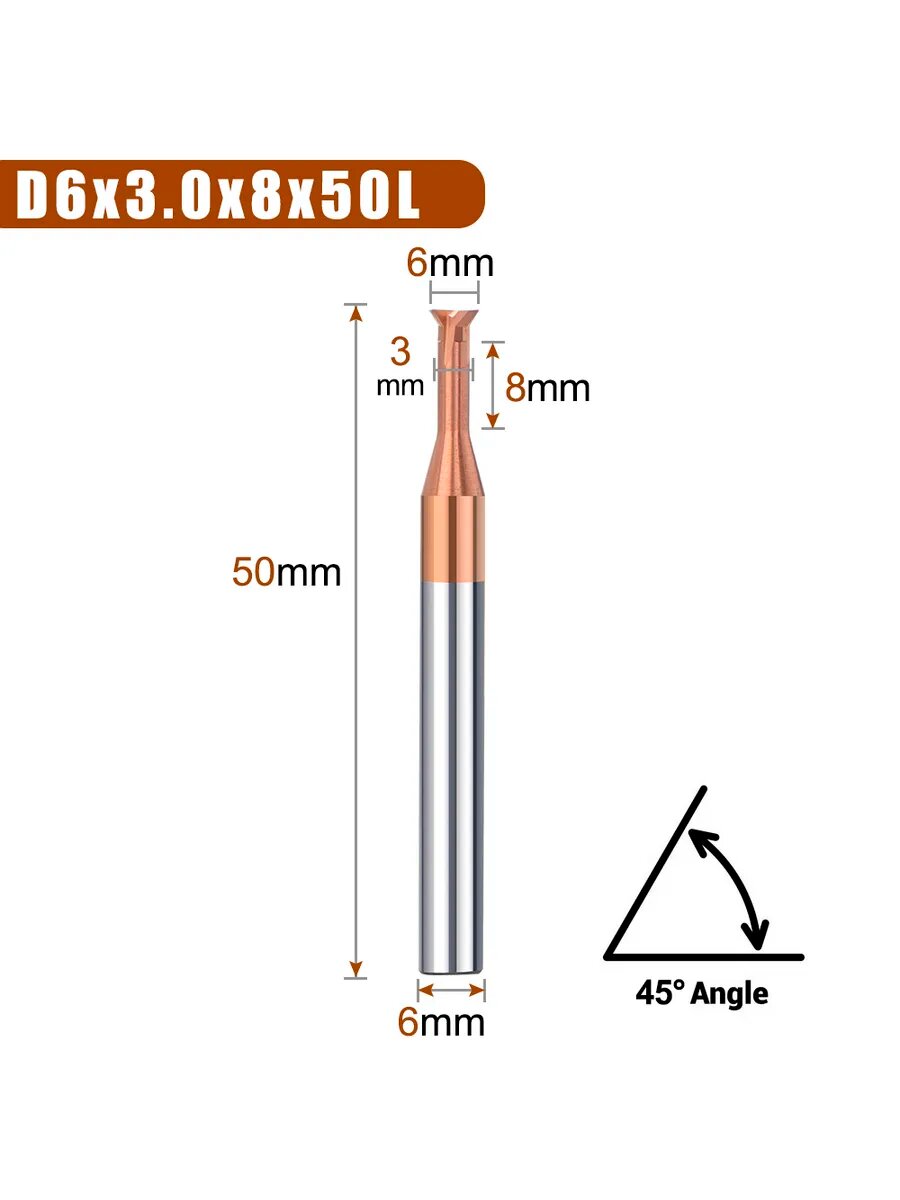Фреза по металлу пазовая "Ласточкин хвост" 45° 6х6х50мм