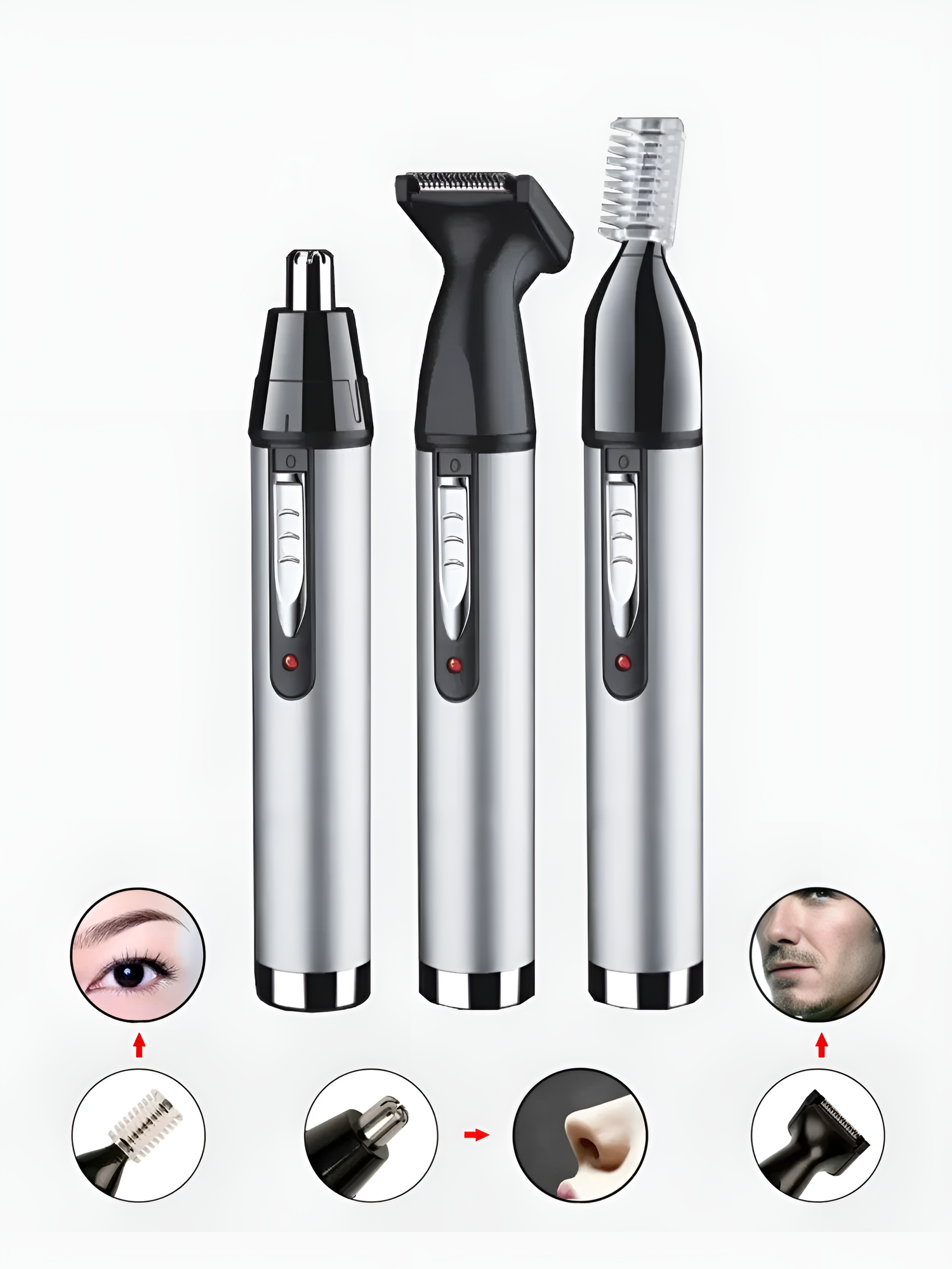 Триммер для стрижки бороды, усов, волос, ушей и носа, серебристый, Geemy GM-3107
