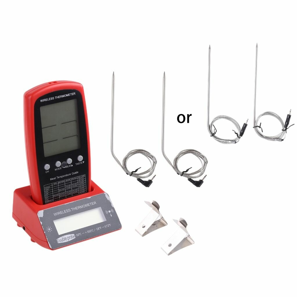 Беспроводной электронный пищевой термометр с двойным зондом-красный