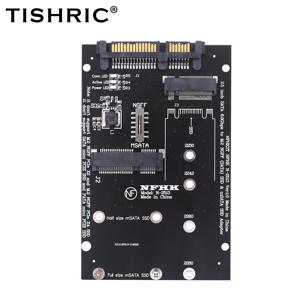 Адаптер TISHRIC M.2 NGFF MSATA SSD на 2,5 дюйма SATA черный