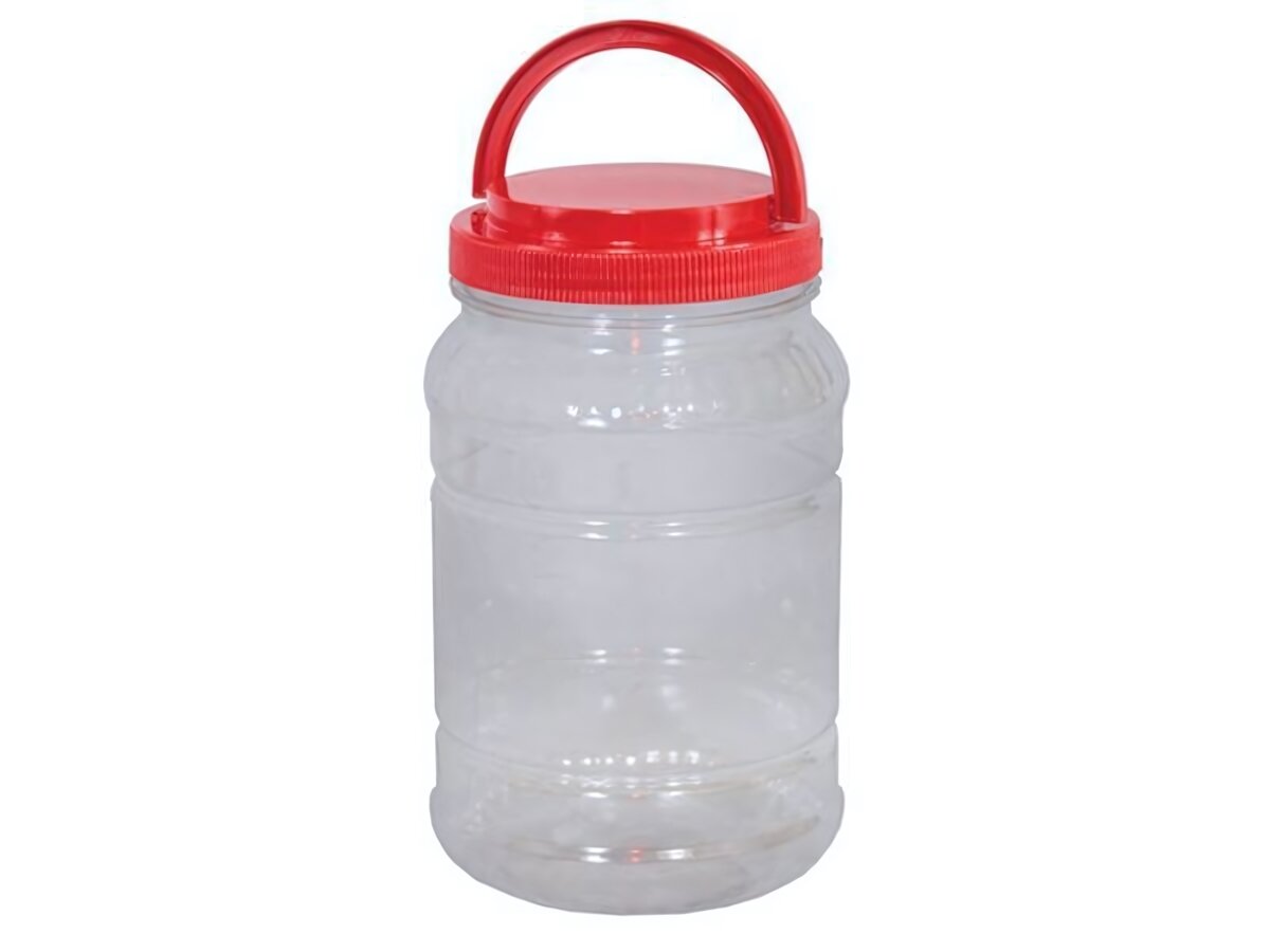 Емкость ПЭТ 3л с ручкой, прозрачная, красная крышка, для хранения