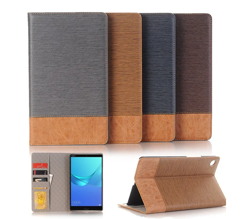 Чехол-книжка MyPads Con Striscia для Huawei MediaPad M5 10.8 / Huawei MediaPad M5 10.8 Pro, из водоотталкивающей ткани под джинсу и вставкой под ко.