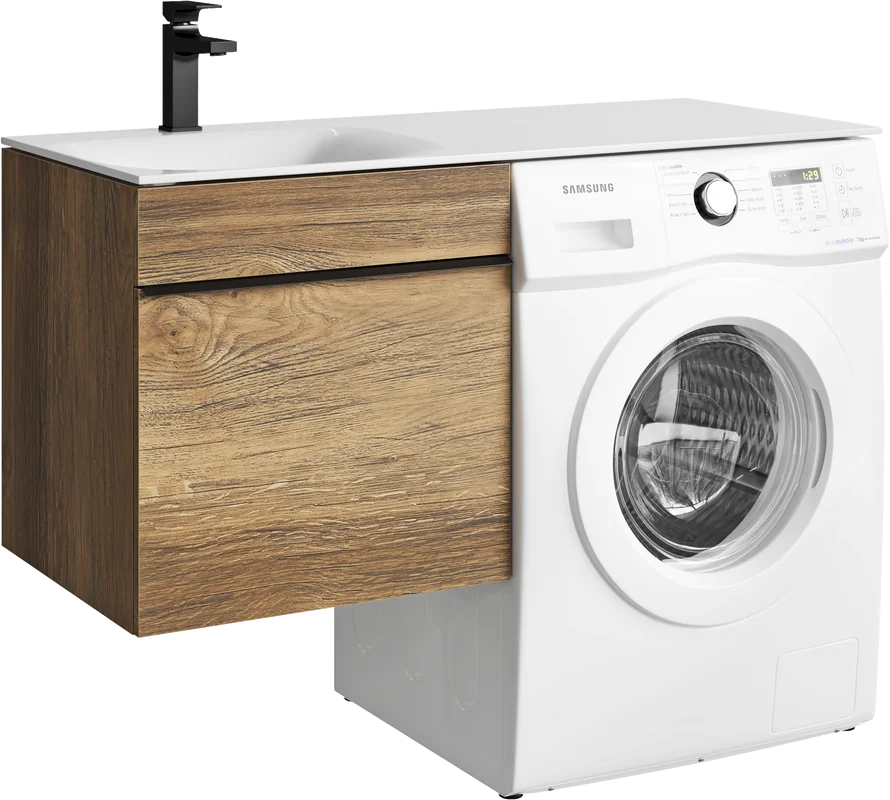 Тумба с раковиной Aqwella Terra 53 L подвесная, под стиральную машину, дуб балтийский