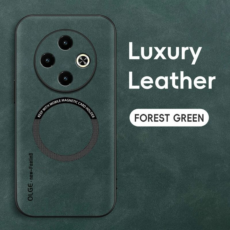 Чехол на Tecno Spark 30C MagSafe на Текно спарк 30с, Техно спарк 30 с защитная кожаная накладка с магнитом (зеленый)