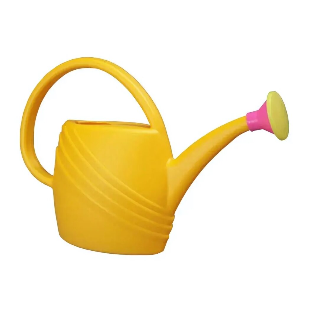 Лейка пластиковая 2,5л с рассеивателем, легкая и удобная, желтая с розовым акцентом
