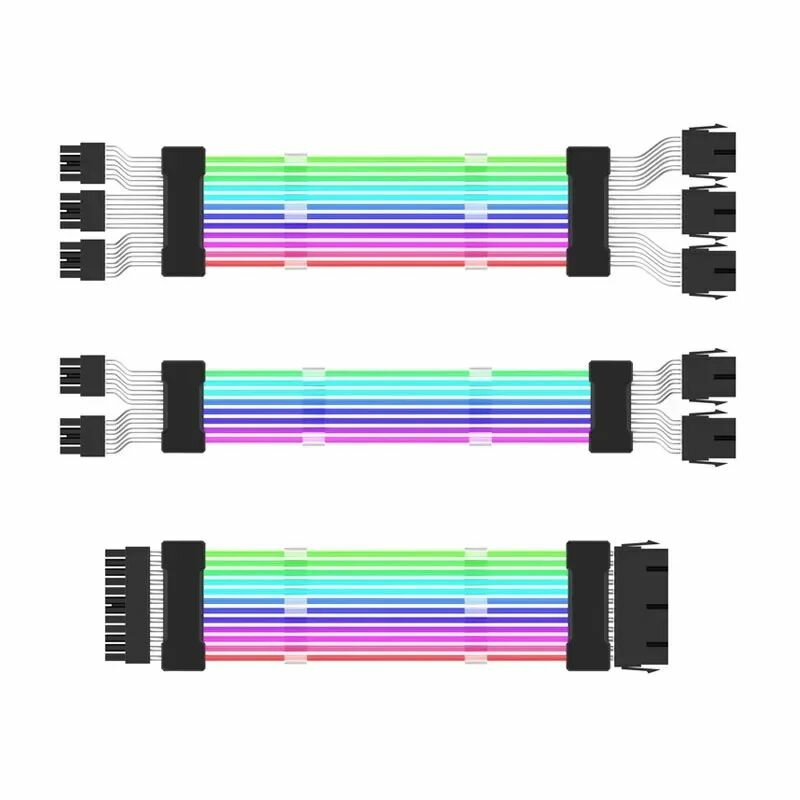 Комплект кабелей-удлинителей для блока питания 18AWG ARGB AURA SYNC ATX 24PIN GPU PCI-E 8PIN 6Pin RGB для компьютерного модуля, кабели 3*8/2*8pin