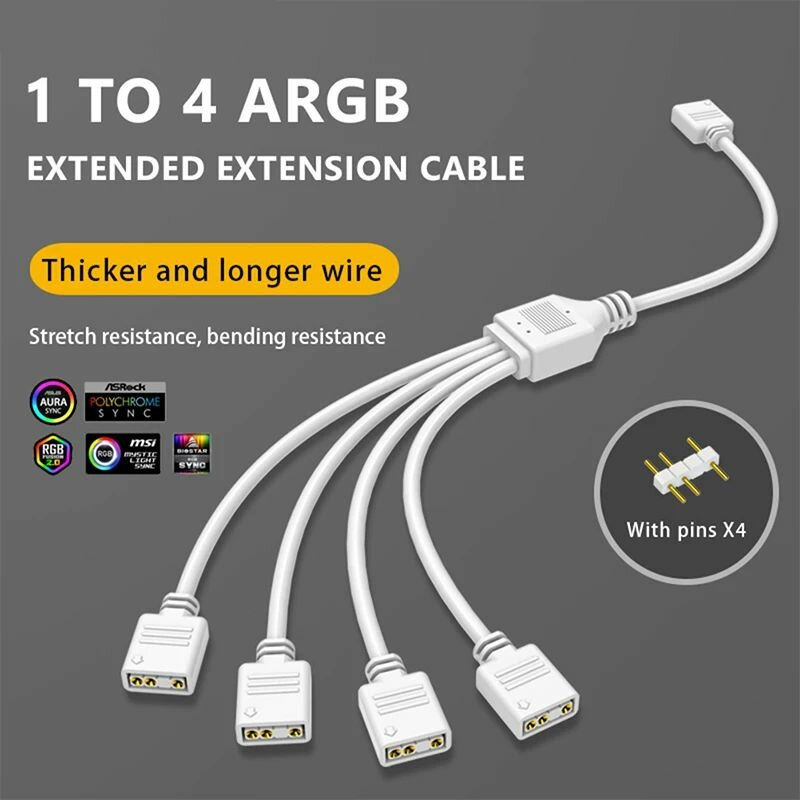 Разветвитель ARGB SYNC 5 В 3-контактный ARGB-концентратор, удлинительный кабель-разветвитель 1 на 2, 3, 4 RGB-разветвитель, разъем для кабеля корпуса компьютера своими руками