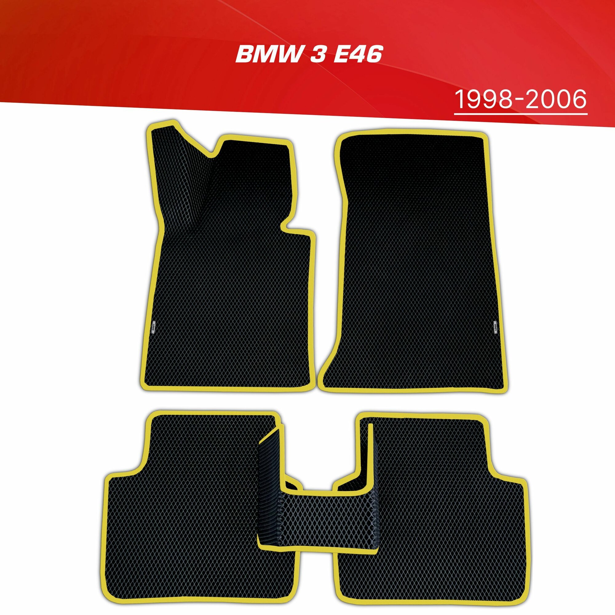 Коврики EVA (ЕВА) 3D BMW 3 (E46) +2 логотипа / БМВ 3-серии (Е46) (1998-2006)