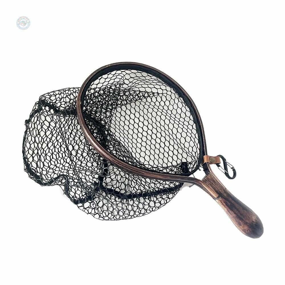 Подсак для нахлыста с дубовой ручкой и прорезиненной сеткой легкий и безопасный для рыбы, идеален для горных рек и форели