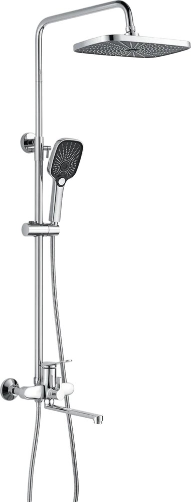 Душевая стойка Shevanik S6236 со смесителем, хром, глянцевая, с тропическим душем, с изливом, с лейкой, душевая система, латунная