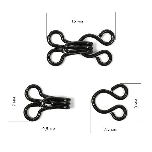 Крючки пришивные TBY №2, 15х9 мм, цвет никель черный, 800 шт (ЮКП. ТВНЕА-2. ЧЕР)