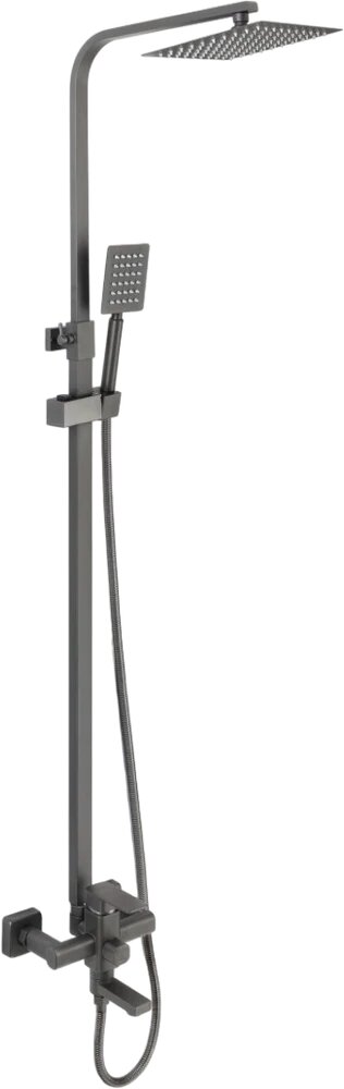 Душевая стойка D-lin D10A03-S со смесителем, вороненая сталь, оружейная сталь, матовая, душевая система с тропическим душем, с изливом, с лейкой, нержавеющая сталь