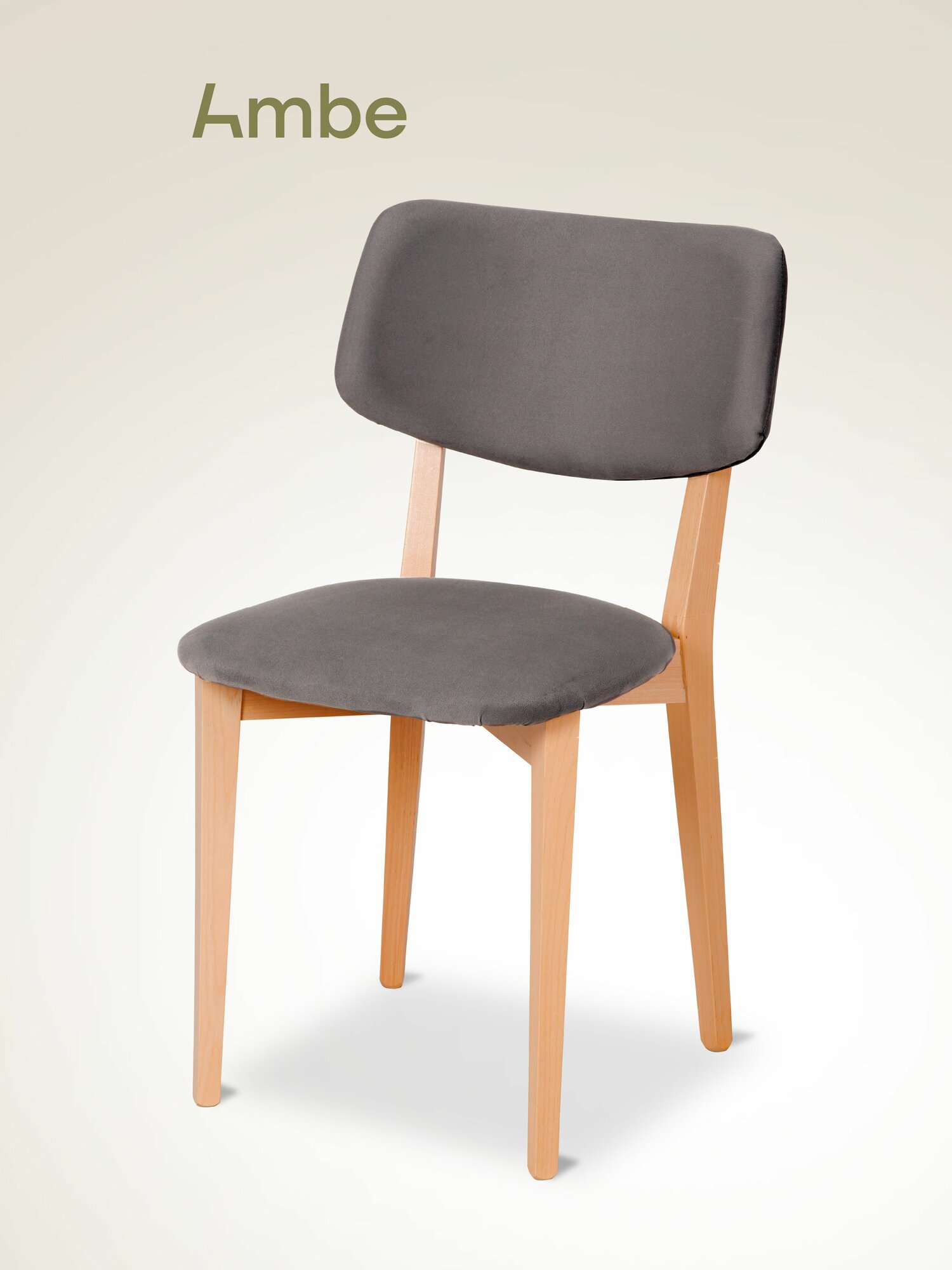 Стул для кухни Ambe Мэти, со спинкой, деревянный, с мягким сиденьем, Натуральный, Серый велюр
