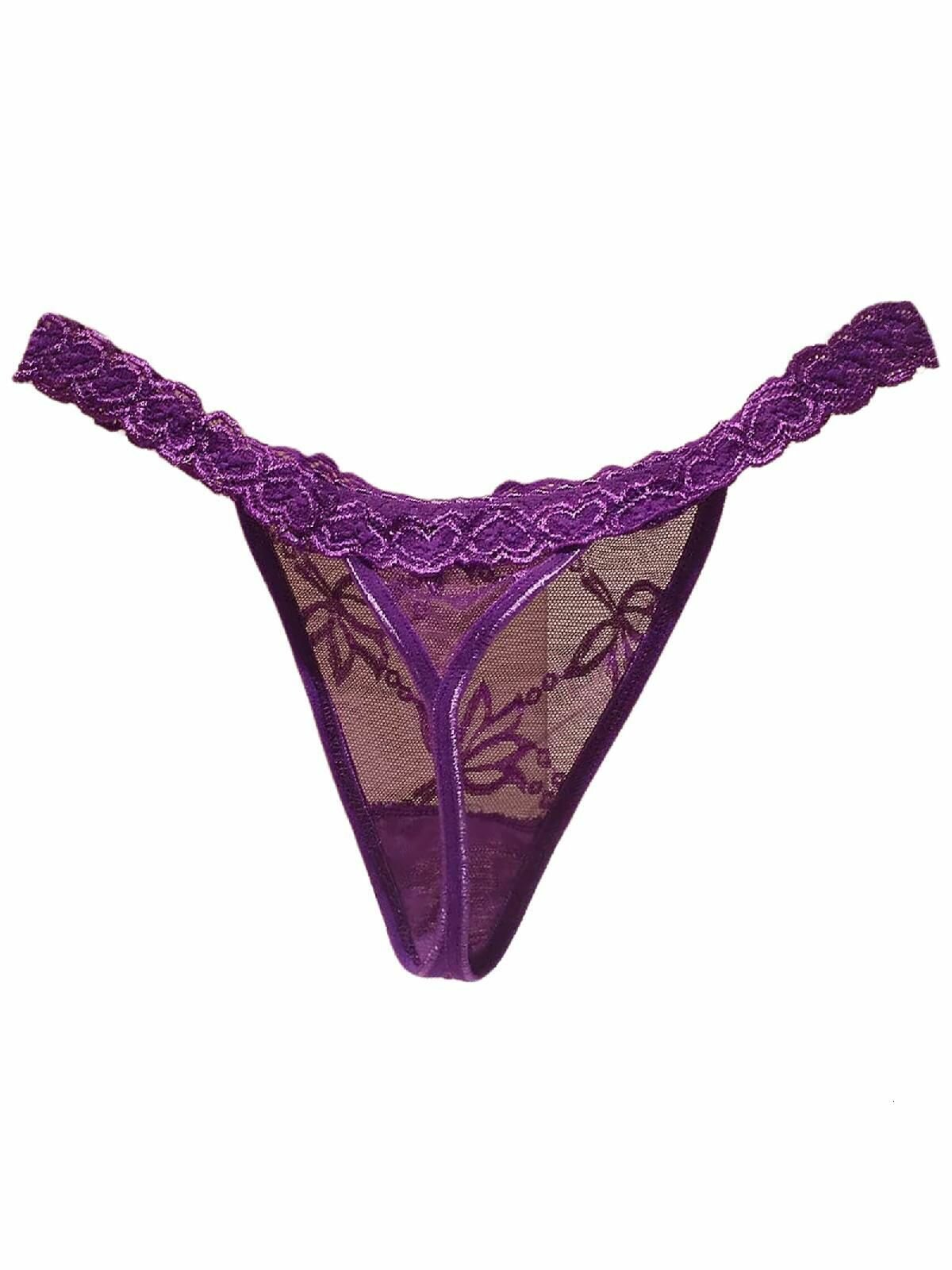 Женские стринги G-стринг с цветочным кружевом, Фиолетовый - Универсальный код
