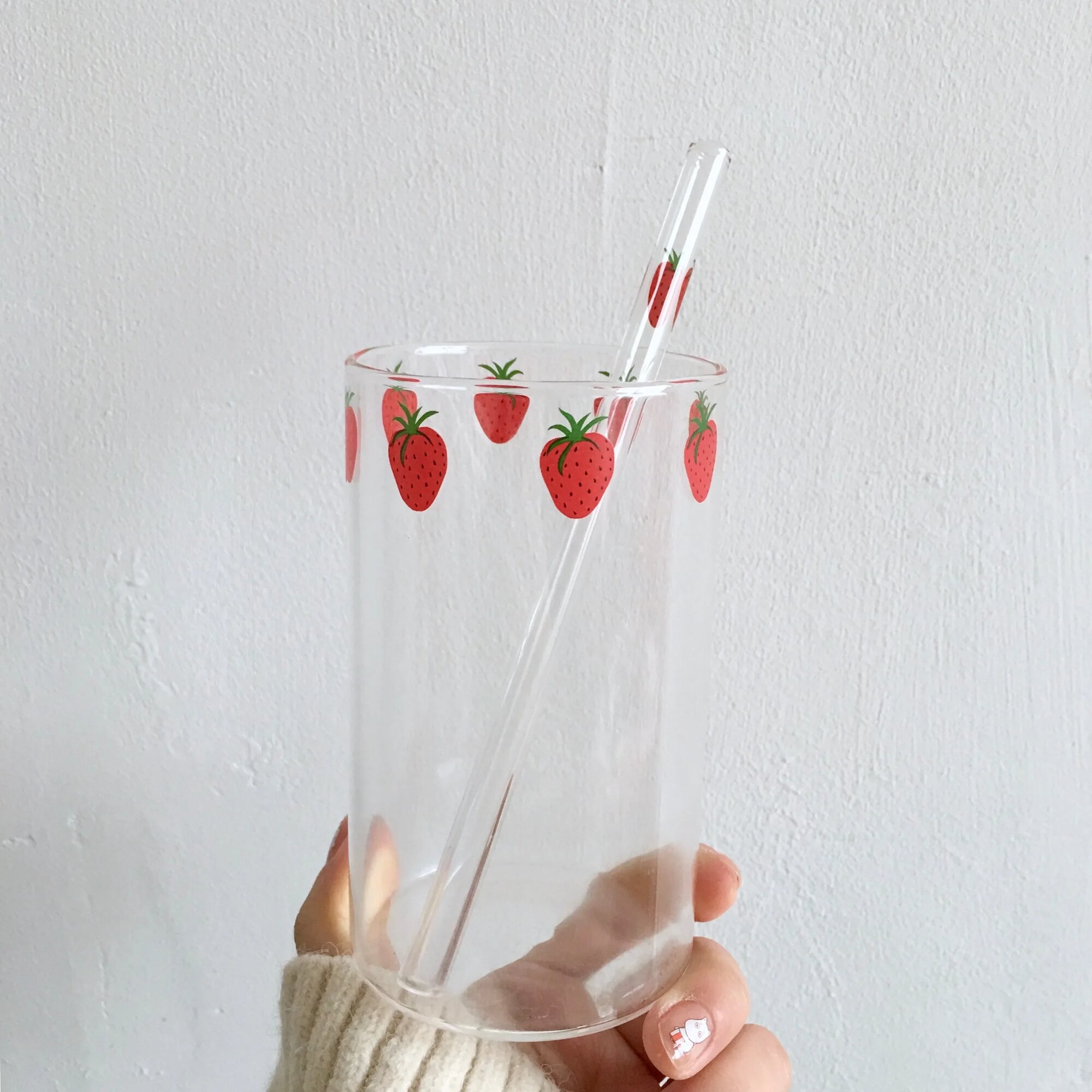 Термостойкий стеклянный стакан с клубникой 300 мл, 1 Cup with Straw, 201-300 мл