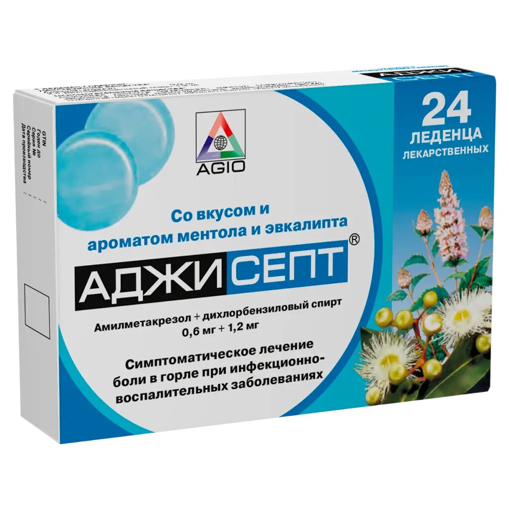 Аджисепт таблетки для рассасывания с ментолом и эвкалиптом 24 шт.