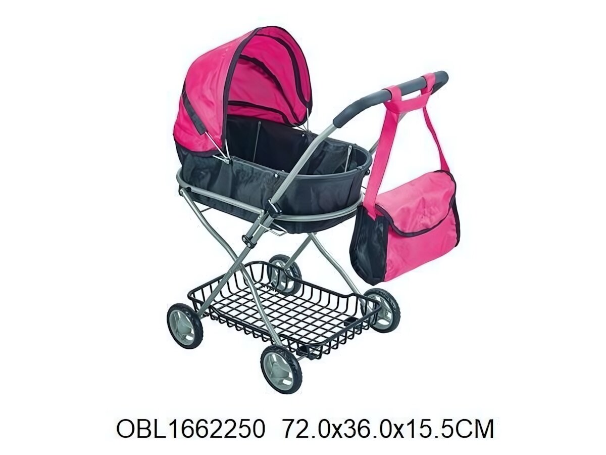 Коляска для кукол лежачая 72x36x15,5 см, складная, с ручкой, сумкой и корзиной