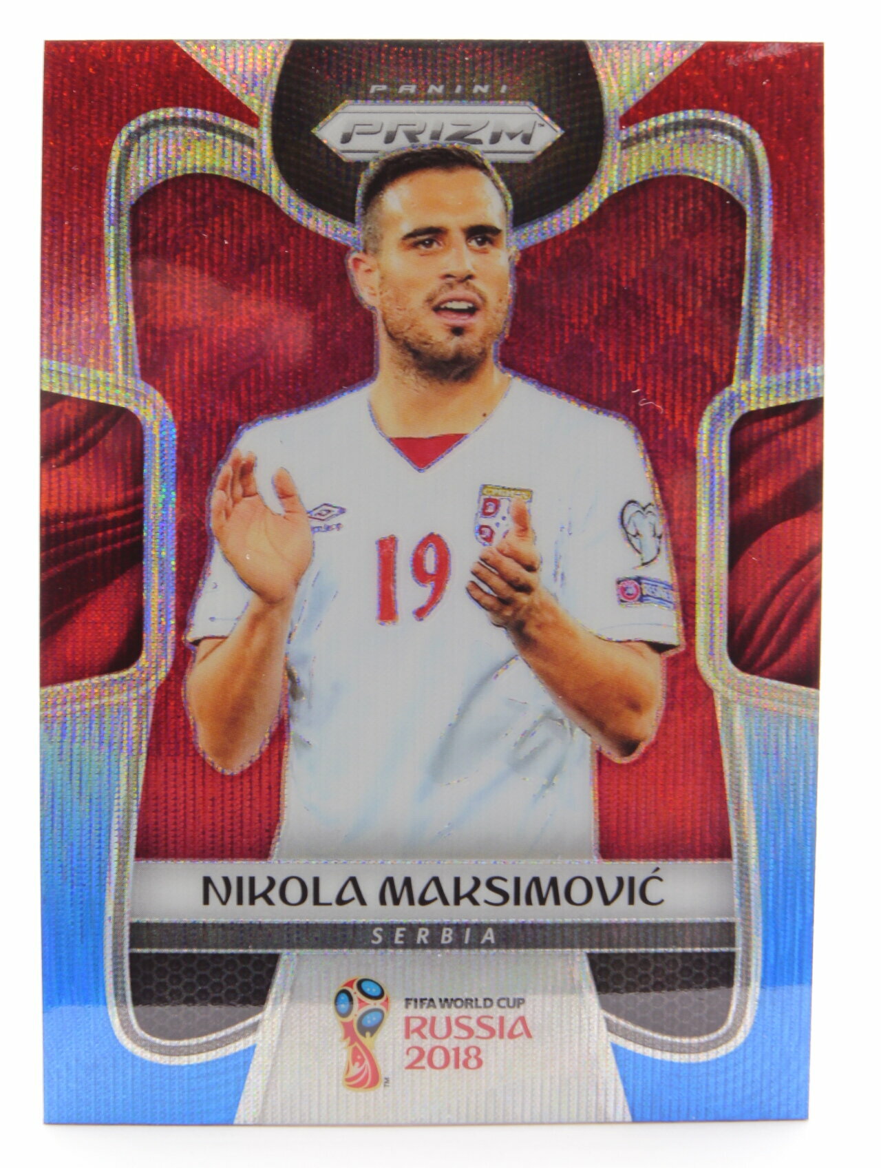 Коллекционная карточка Panini Prizm FIFA World Cup Russia 2018: #186 Nikola Maksimovic - Red Blue Wave
