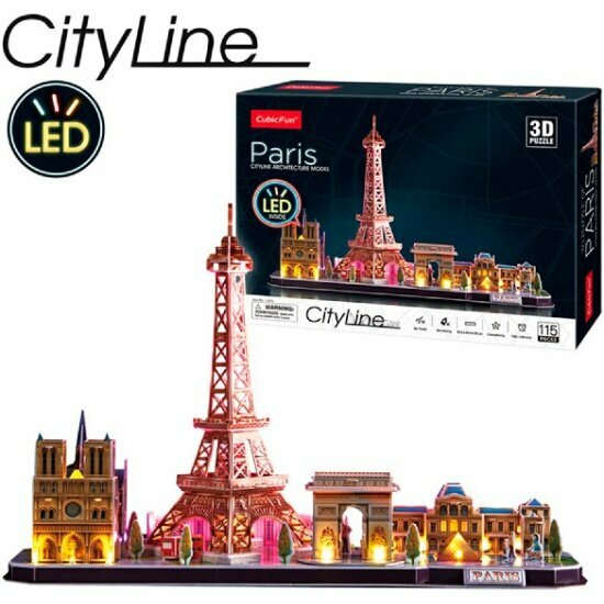 Пазл 3D Cubicfun CityLine Париж, с LED-подсветкой, 115 деталей