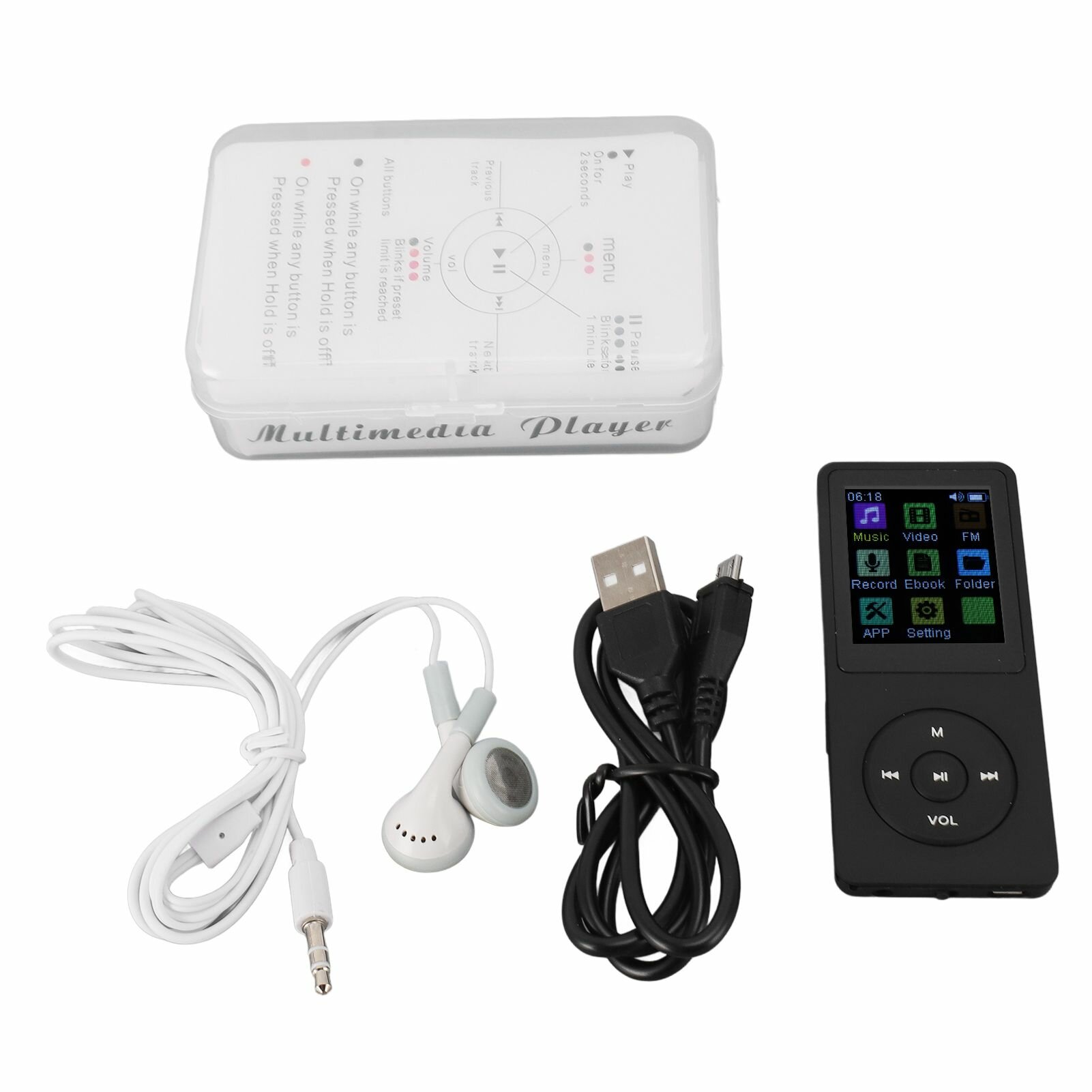 MP3-плеер с функцией записи голоса и воспроизведения видео по Bluetooth, музыкальный проигрыватель с экраном TFT 1,82 дюйма, черный, без памяти